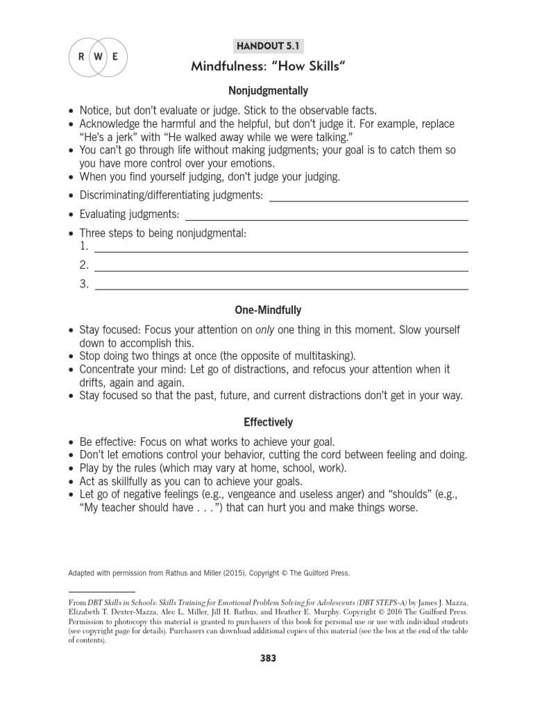 Lesson 5 Handouts | PDF | Dialectical Behavior Therapy | Mindfulness