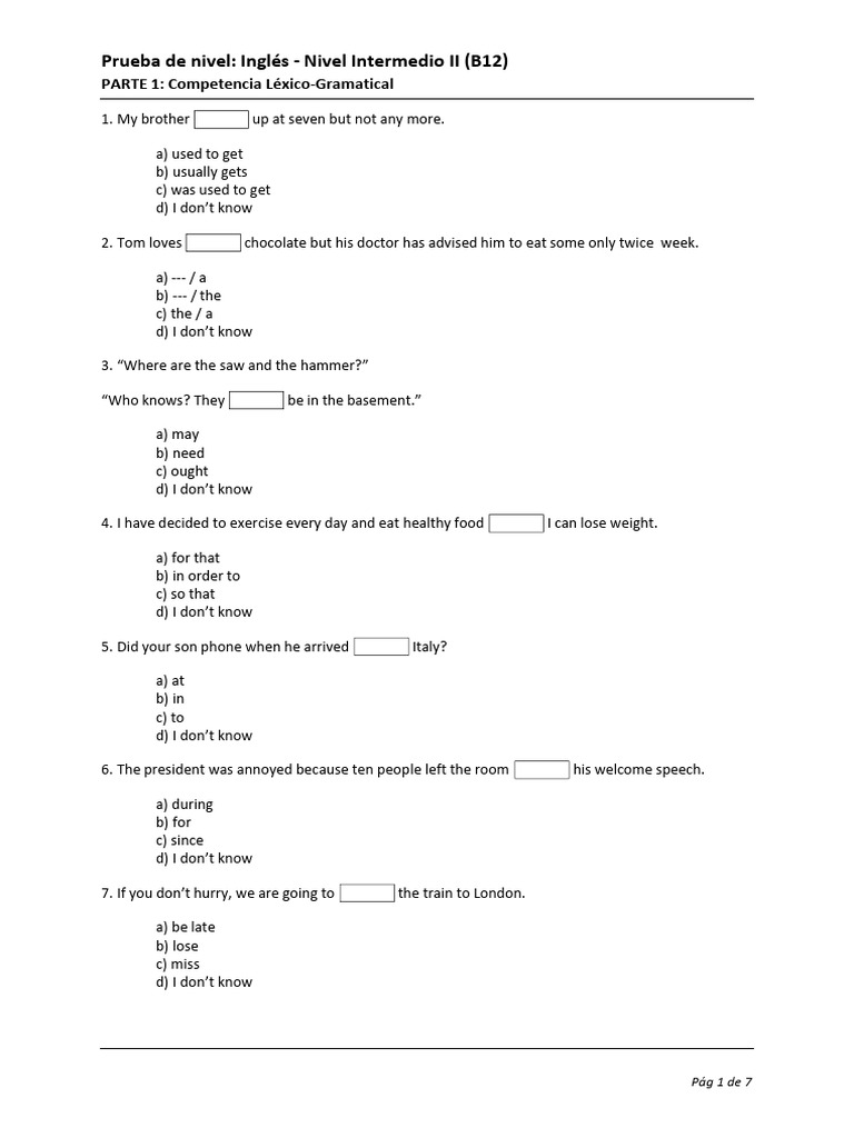 Prueba de Nivel B1 | PDF