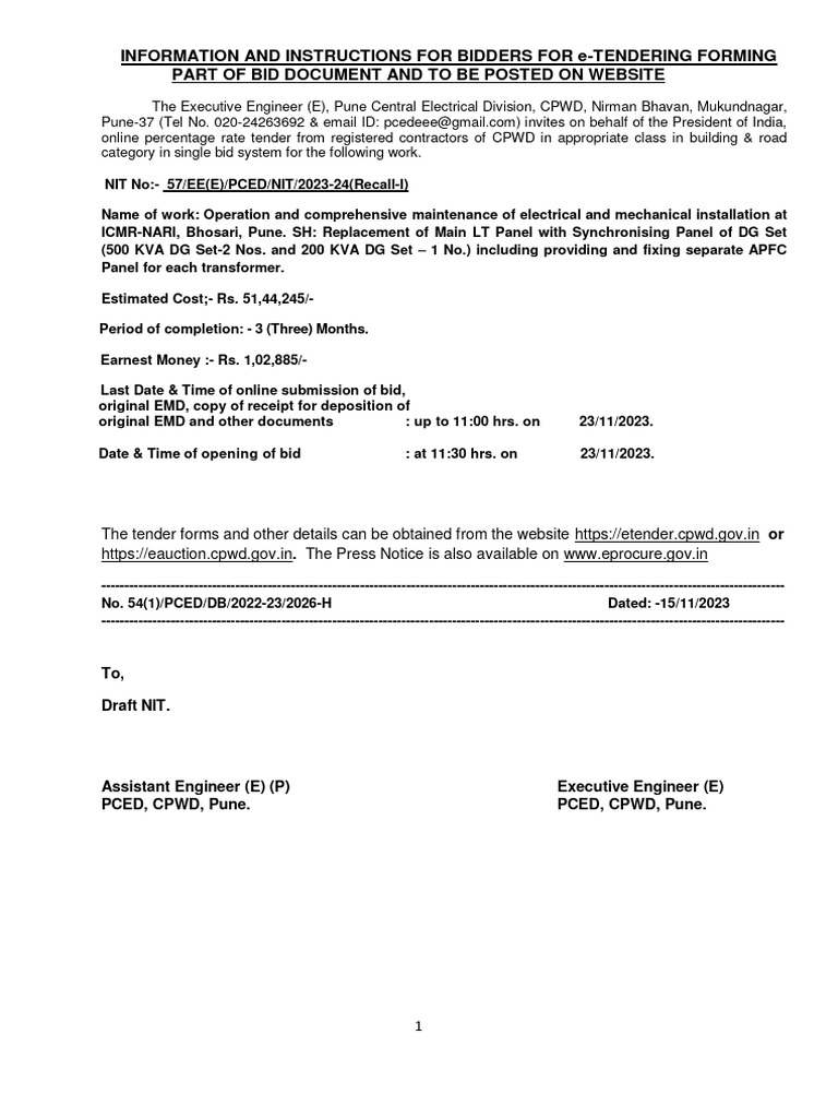 57 Nit Lt+Panel Dg+Panel Apfc+Panel Nari Pune (Recall I) | PDF | Banks ...