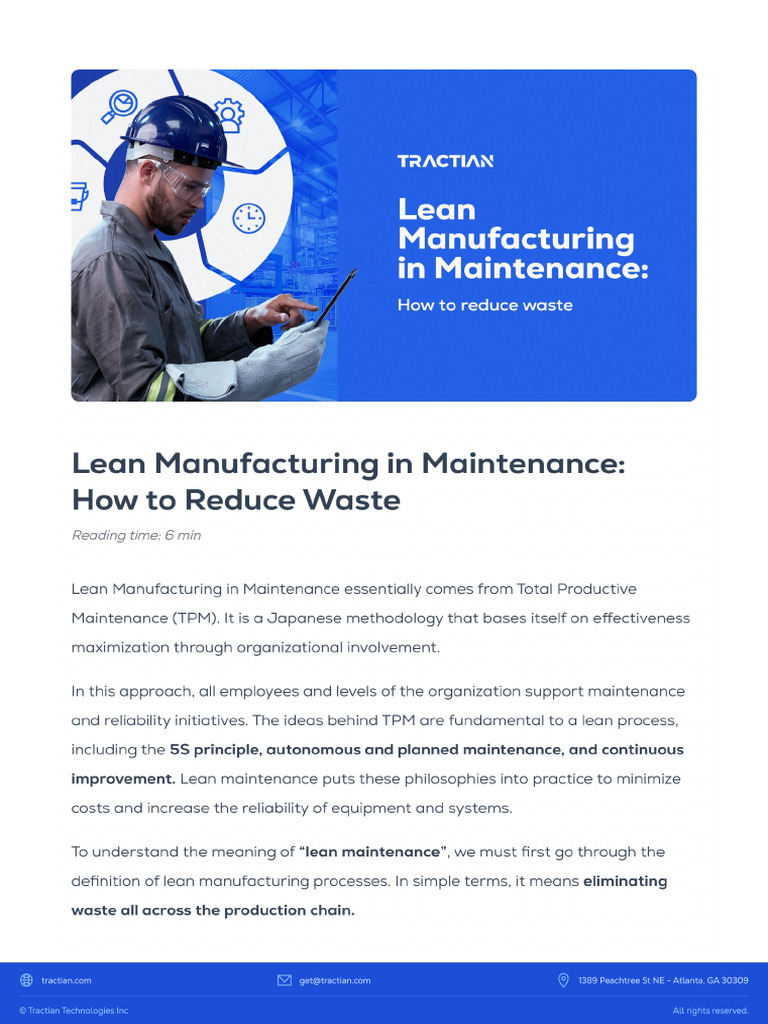 Lean Manufacturing in Maintenance - How To Reduce Waste | PDF