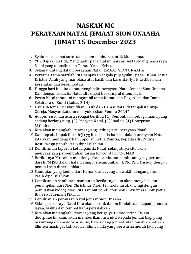 Naskah MC Perayaan Natal Jsu New | PDF | Ilmu Sosial | Perjalanan