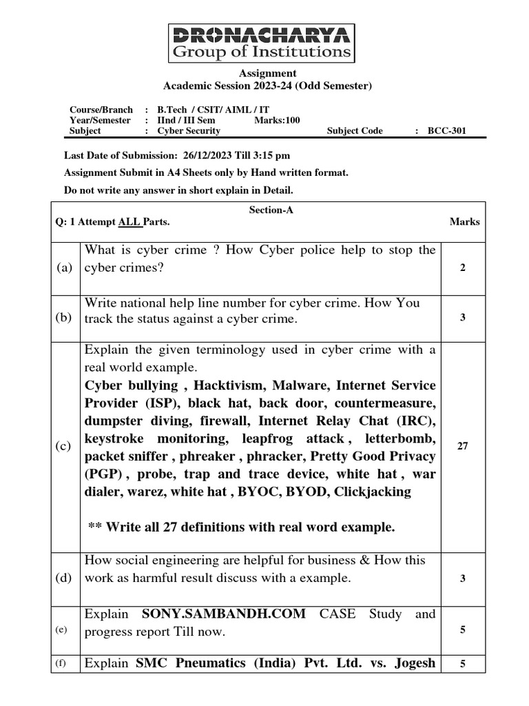 BCC 301 Assignment | PDF | Security | Cyberwarfare