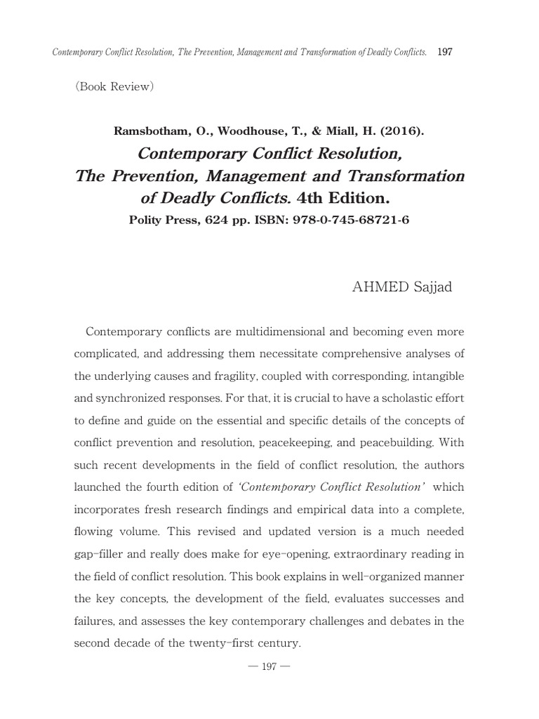 Contemporary Conflict Resolution, The Prevention, Management and Transformation of Deadly ...