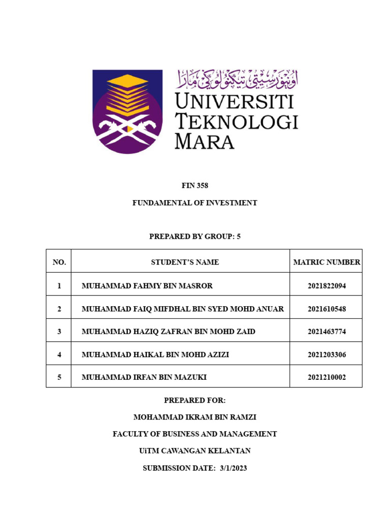 Fin 358 Group Assignment F&N Berhad | PDF | Market Trend | Technical Analysis