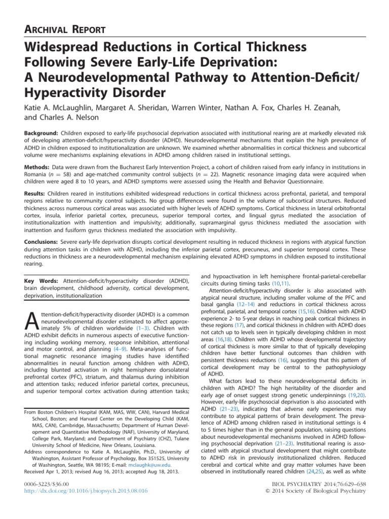 McLaughlin - 2014 - Cortical Thickness - Deprivation - ADHD | PDF | Cerebral Cortex | Attention ...