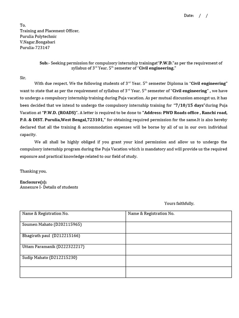 R1-3RD Year - Internship - Sample Letter | PDF