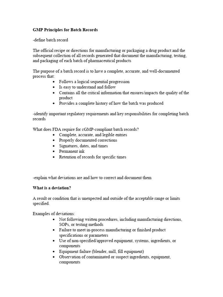 GMP Principles For Batch Records | PDF | Safety