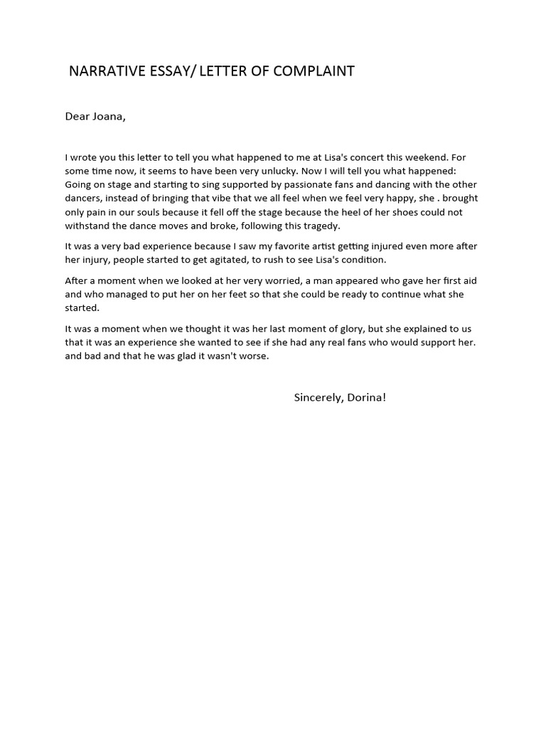 NARRATIVE ESSAY & LETTER OF COMPLAINT | PDF