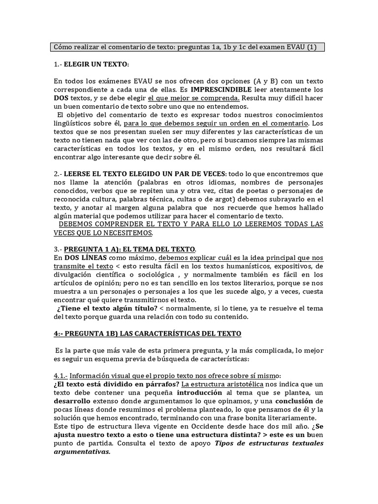CoÌ Mo Realizar El Comentario de Texto 1 | Descargar gratis PDF | Sustantivo | Verbo