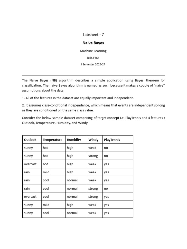 ML Lab 7 - Naive Bayes | PDF | Teaching Methods & Materials
