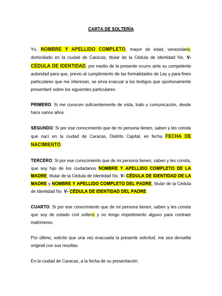 Carta de Soltería | PDF