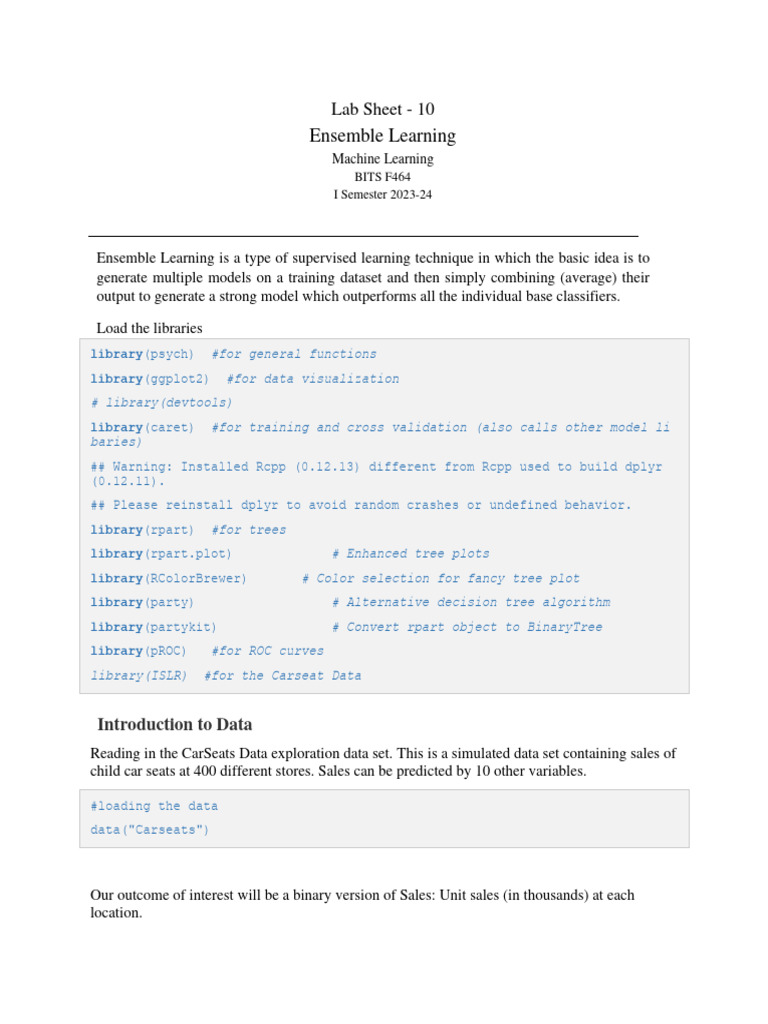 ML Lab 10 - Ensemble Learning | PDF | Machine Learning | Applied Mathematics