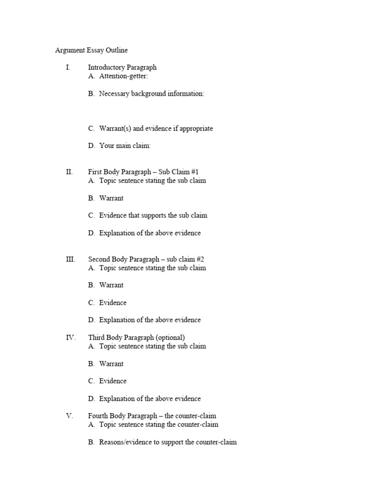 Argumentative Essay Outline | PDF