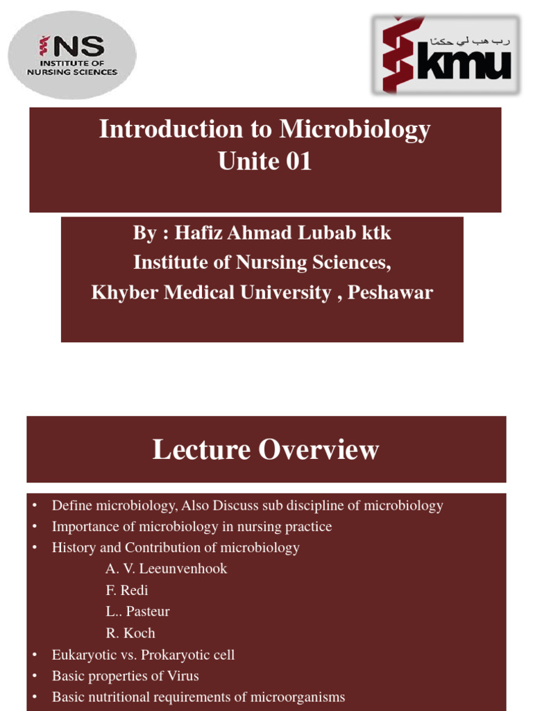 Introduction To Microbiology Lecture 01 Ins Pdf Infection