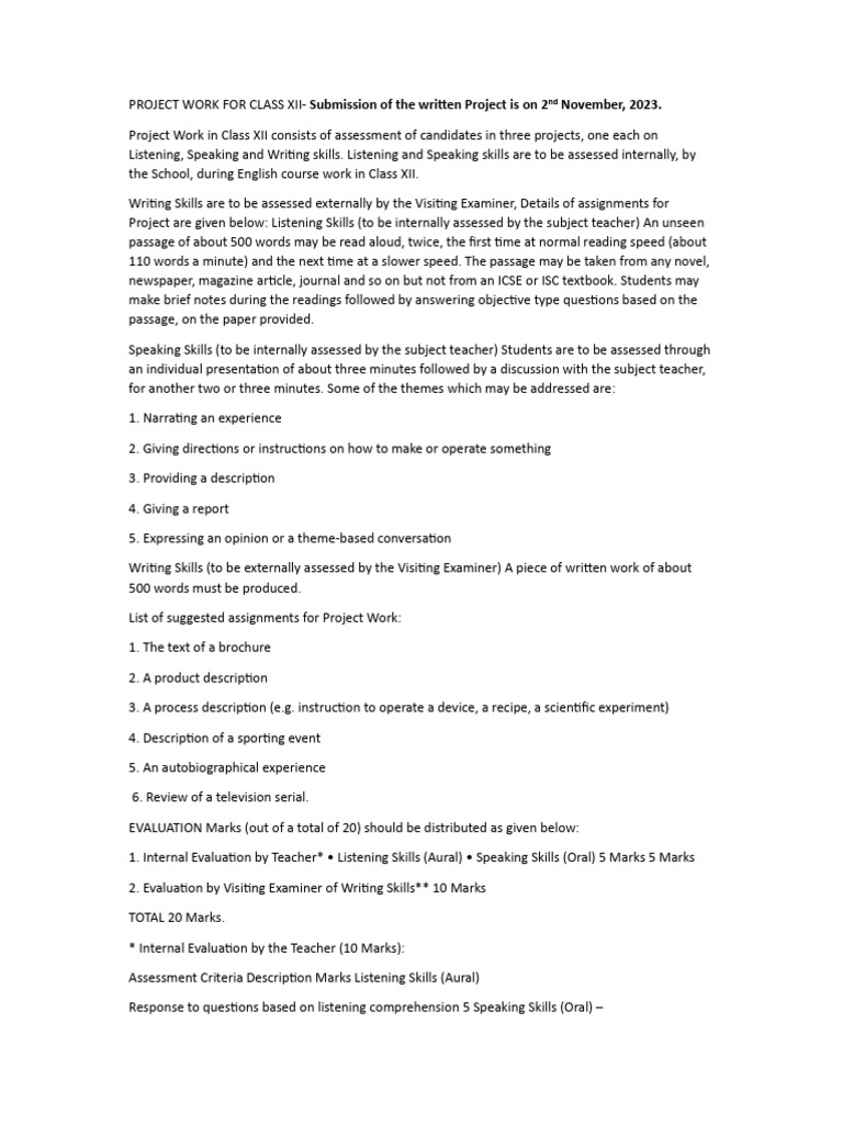 ISC PROJECT WORK FOR CLASS XII | PDF | Linguistics | Learning