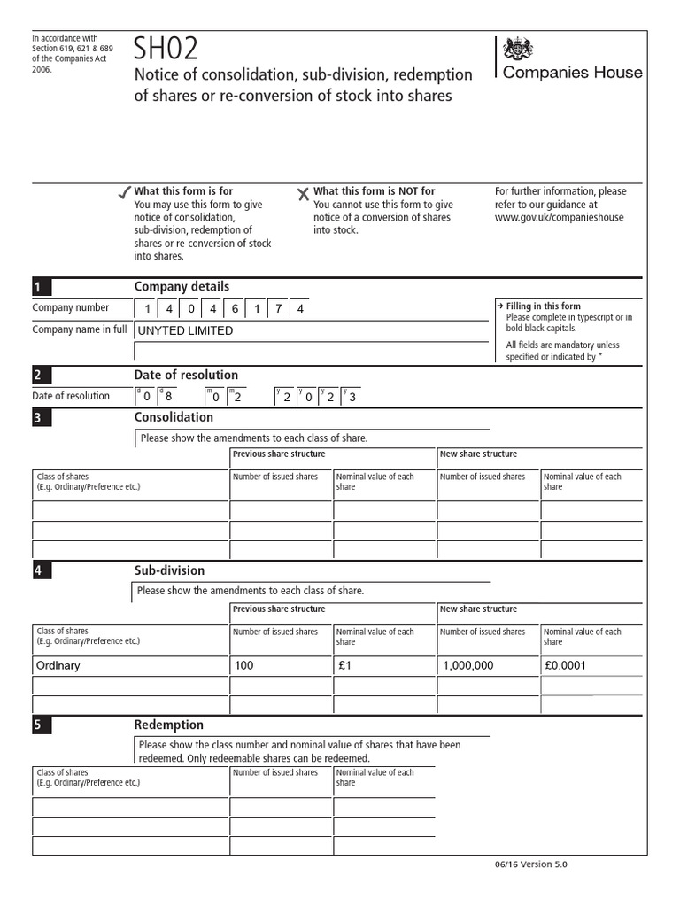 Unyted - Notice of Sub-Division SH02 Form - 2023-02-15 | PDF | Stocks ...