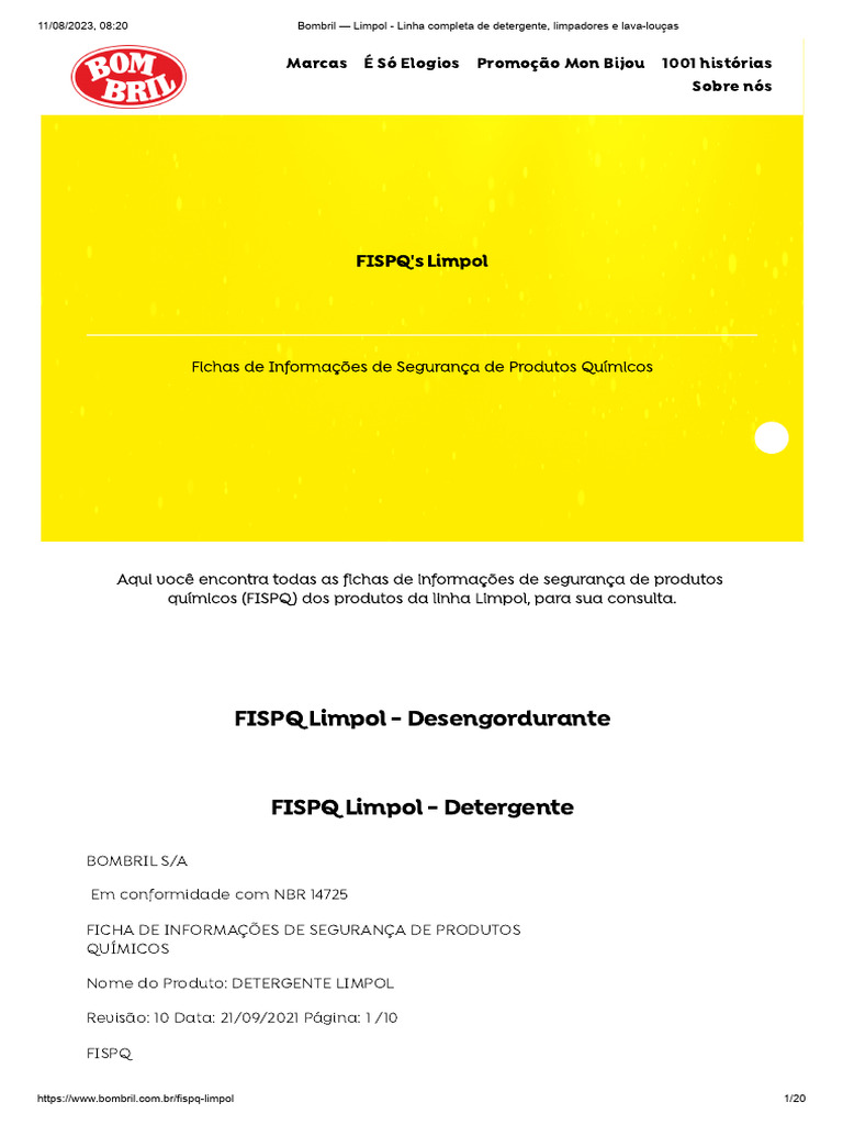 FISPQ Detergente Limpol - Segurança e Uso | PDF | Química | Ciências ...
