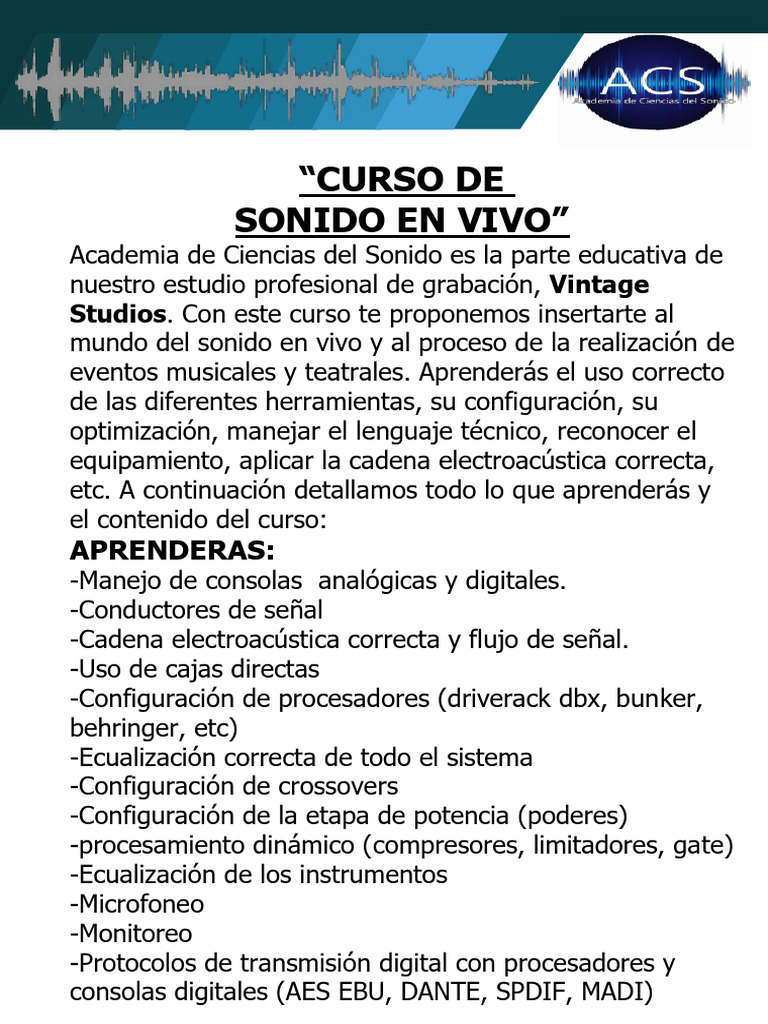 Curso Sonido en Vivo Diciembre Descuento | PDF | Ingeniería Informática | Ciencias de la Computación