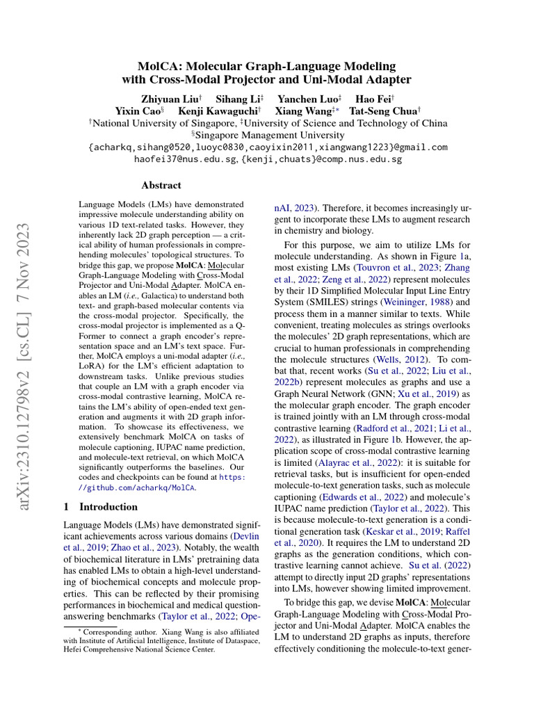 MolCA: Graph-Language Modeling for Molecules | PDF | Cognitive Science ...