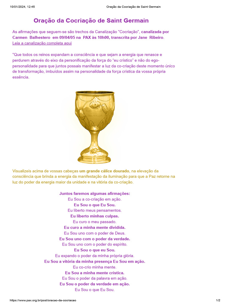 Oração Da Cocriação de Saint Germain | PDF