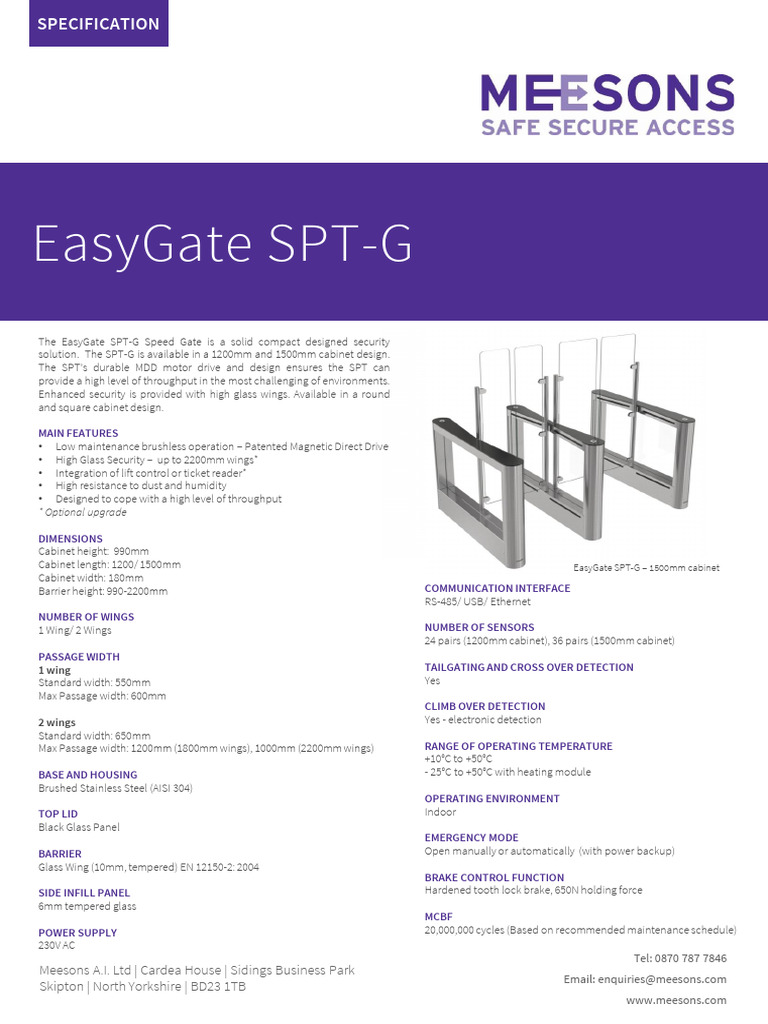 EasyGate SPT-G Technical Specification | PDF | Manufactured Goods