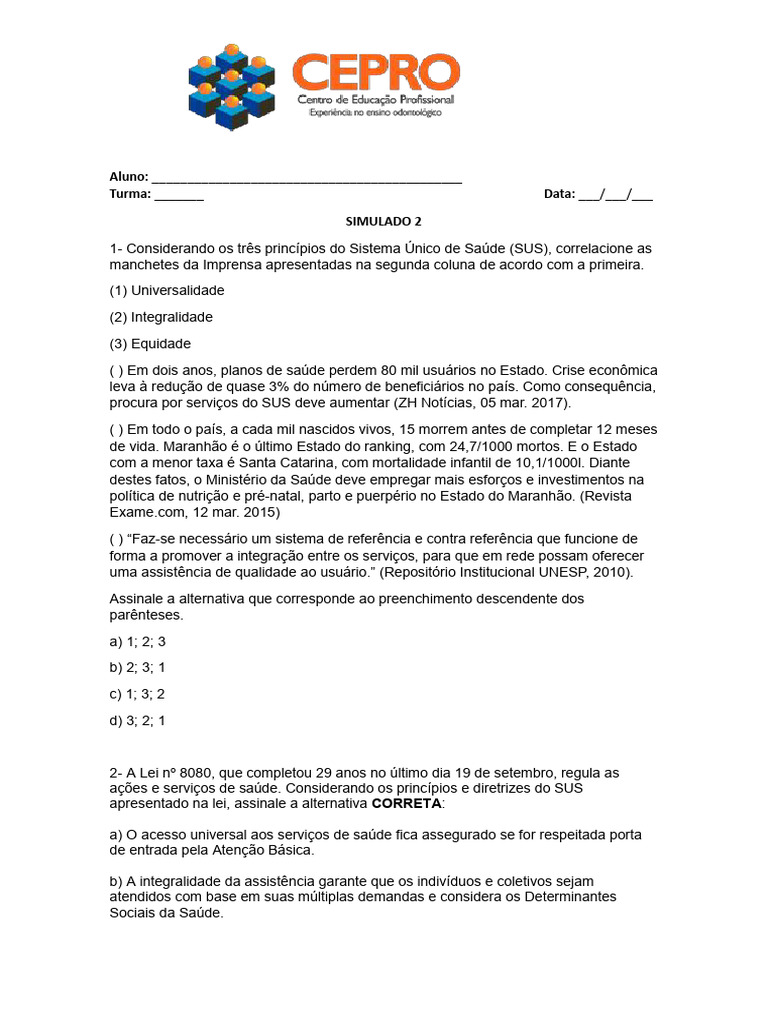 Simulado 2 TPD Cepro | PDF
