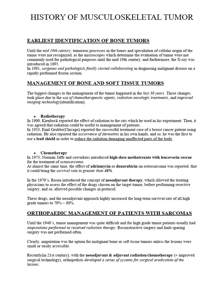 History of Musculoskeletal Tumor | PDF | Radiation Therapy | Sarcoma
