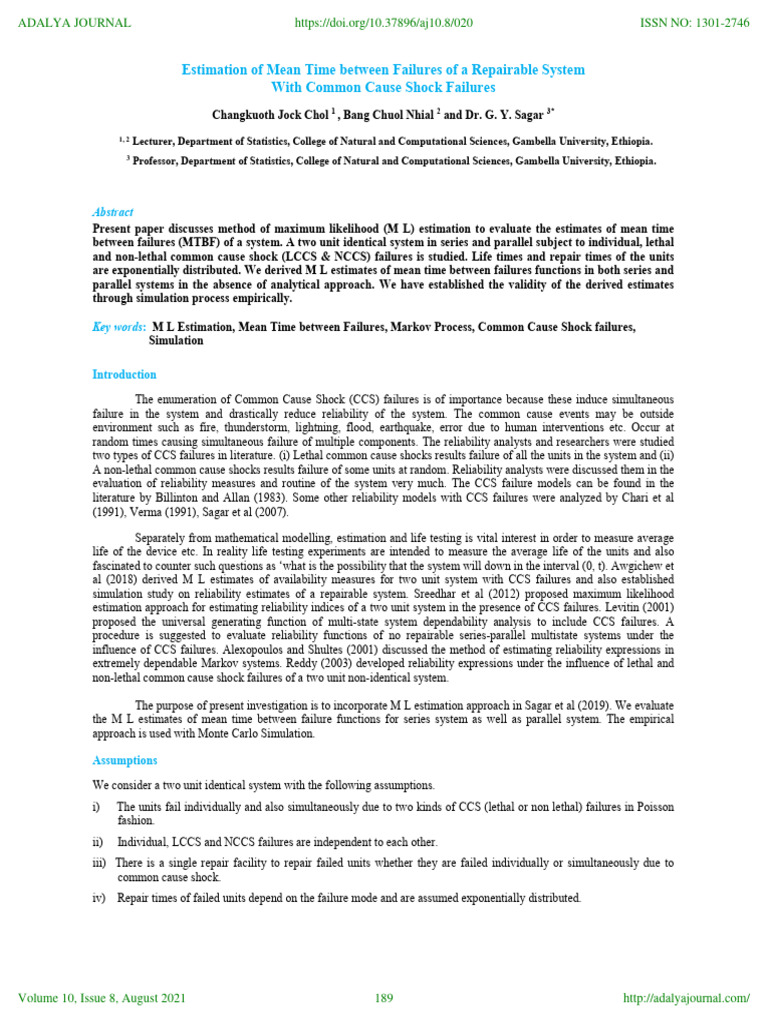 Estimation of Mean Time Between Failures | Download Free PDF ...