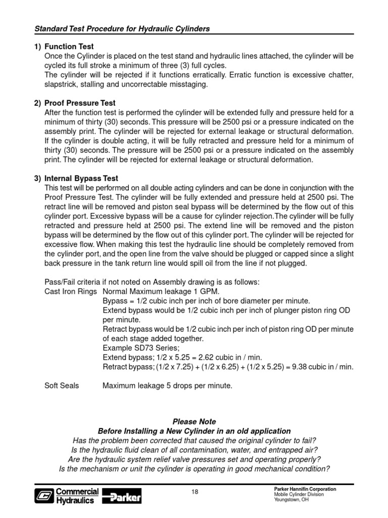 Hydraulic Cylinder Testing Procedure | PDF | Chemical Engineering | Gas ...