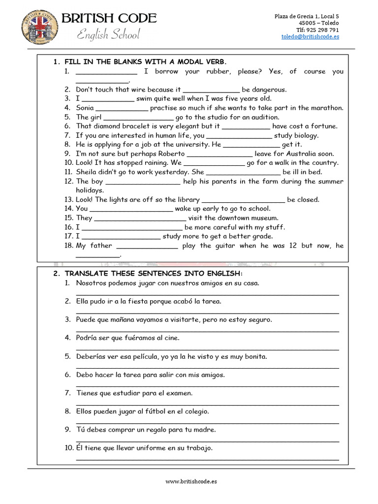 15TH February Al05 B1 Adults MW Exercises Modal Verbs | PDF