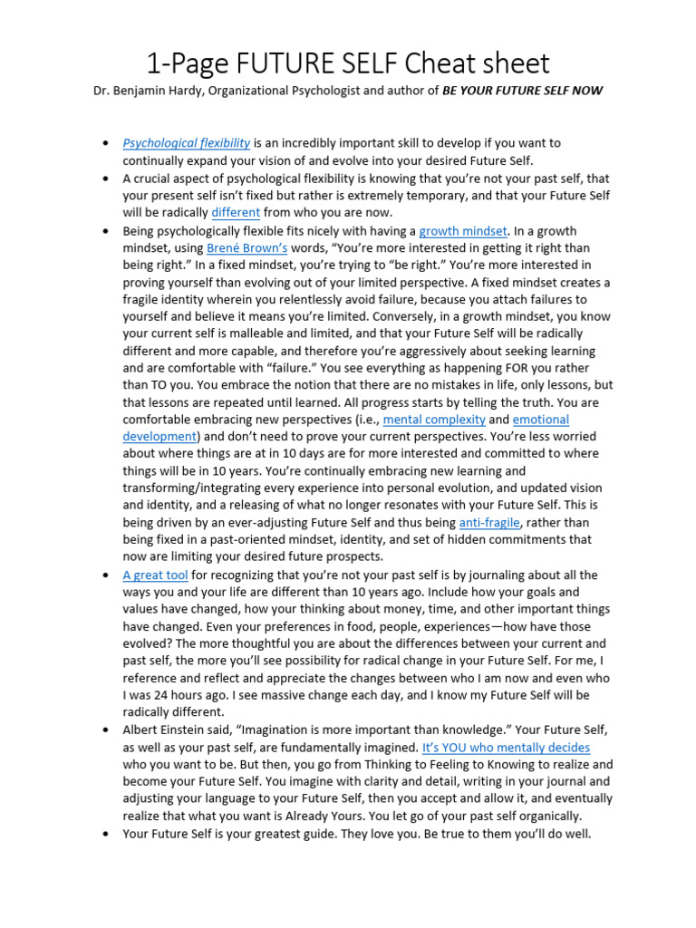 Future Self Cheat Sheet by Hardy | PDF | Self | Mindset