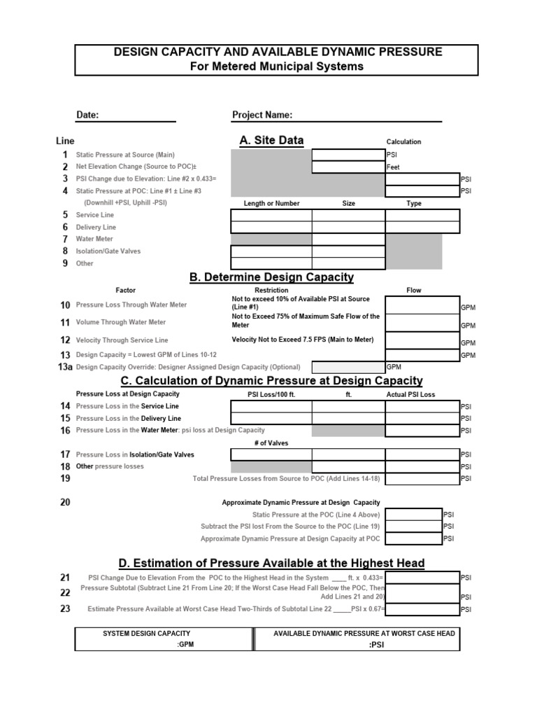 Design Capacity Worksheet | PDF | Pressure | Liquids