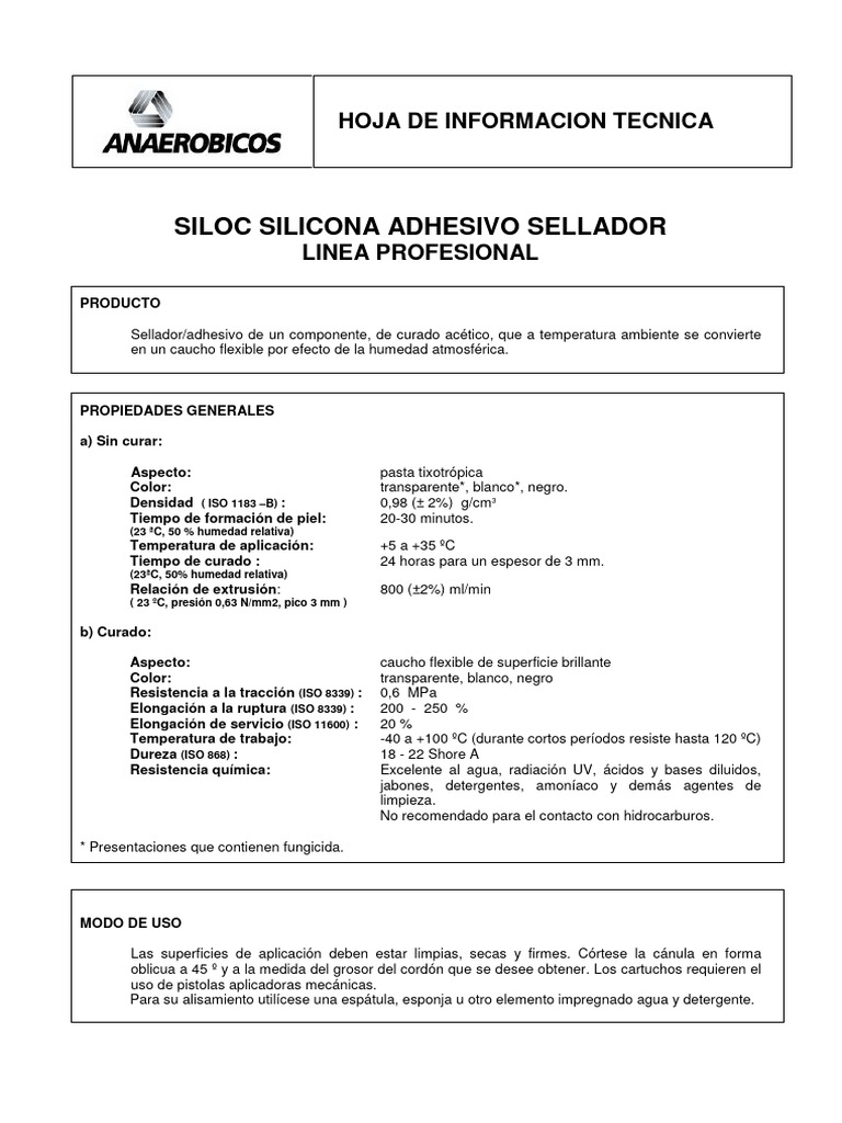 hoja_tecnica_silicona-adhesivo-sellador---ext-85 | PDF | Silicona ...