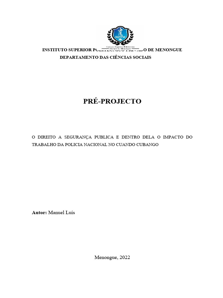 Instituto Superior Politécnico Privado de Menongue - Pré-Projecto | PDF