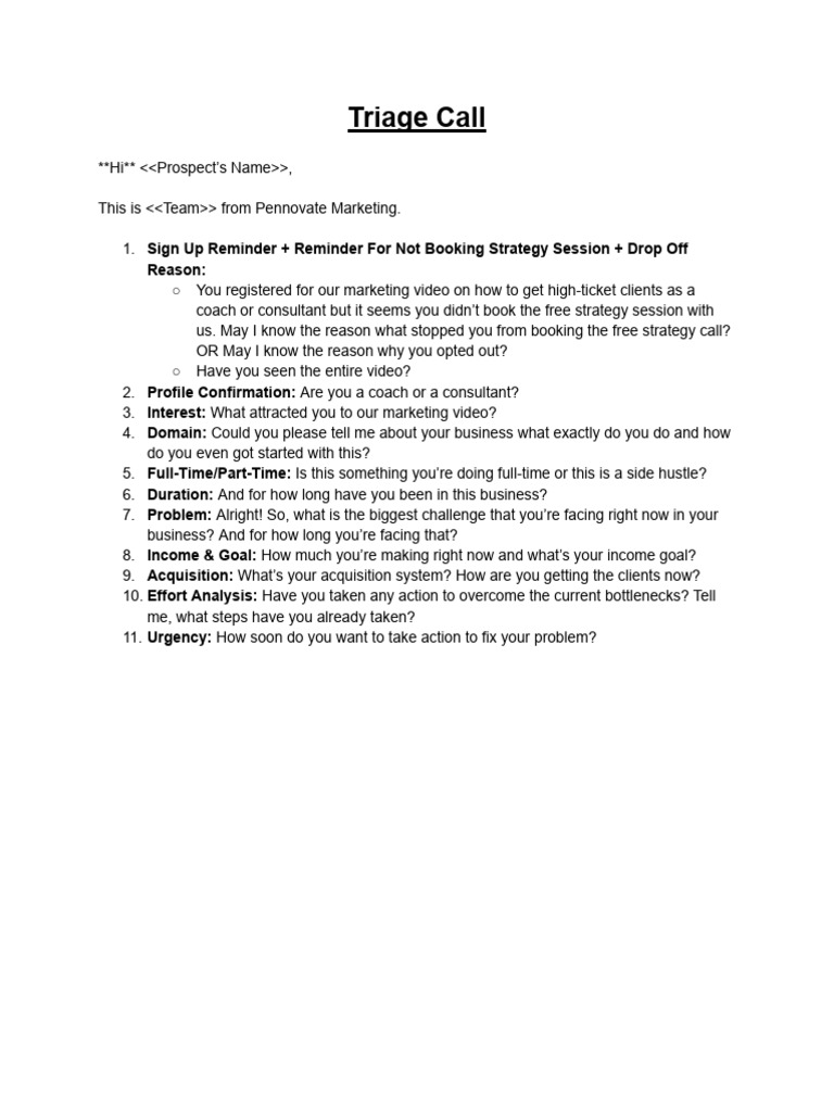 Triage Call Script for Coaches | PDF