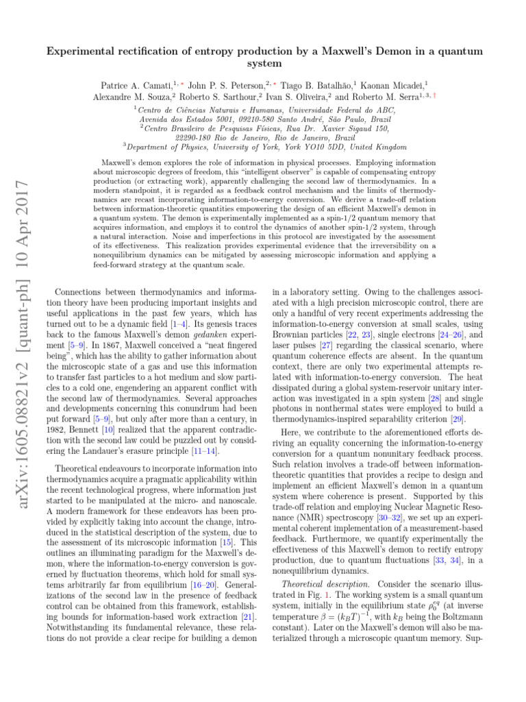 Micadei - Experimental Rectification of Entropy Production by A Maxwell ...