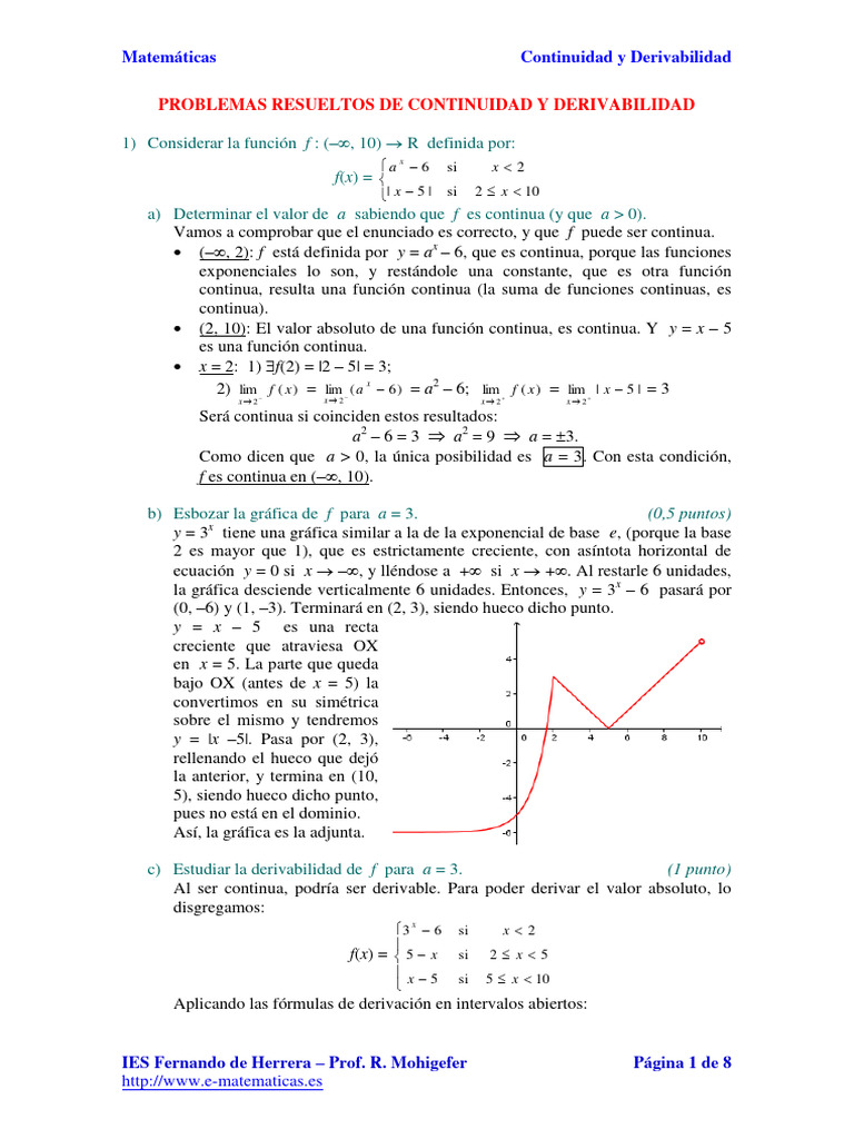 Problemas Resueltos de Continuidad y Derivabilidad | PDF | Derivado | Función continua