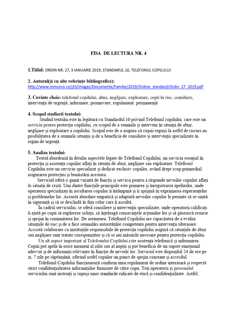 Fisa de Lectura NR 4 | PDF