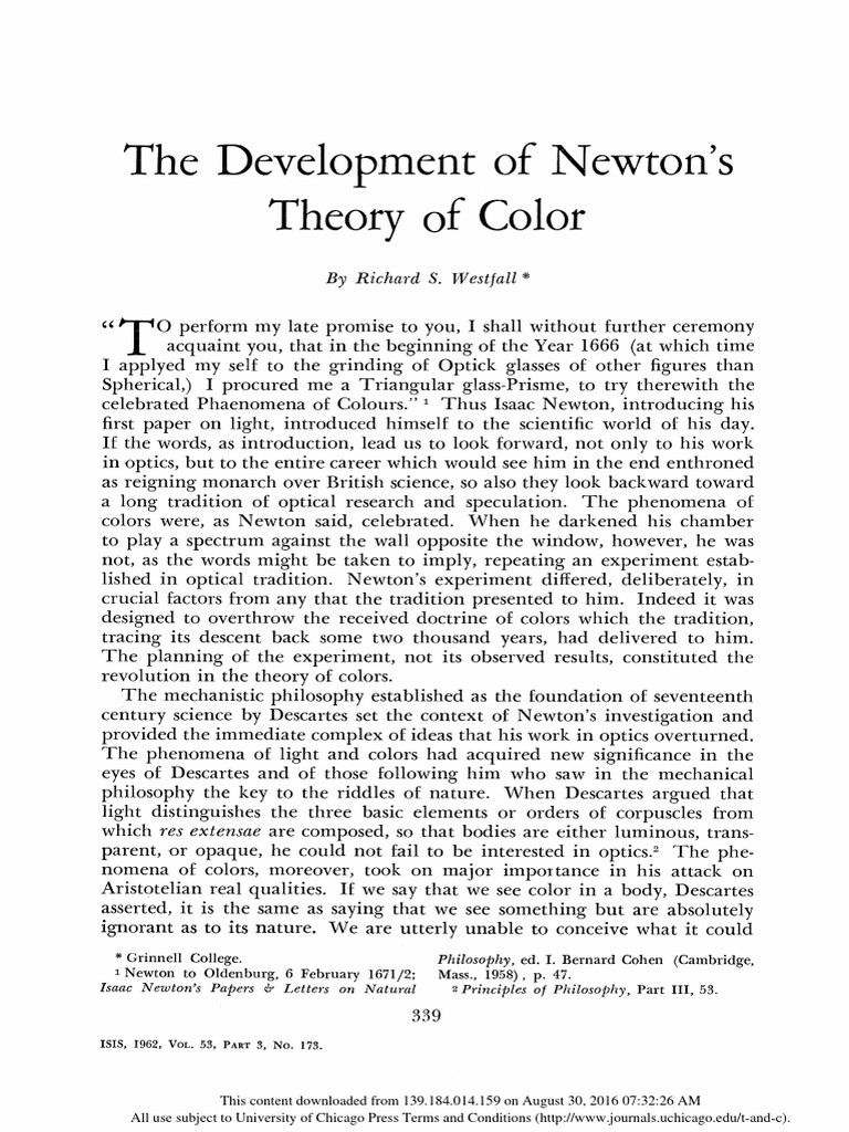 e Developmentof Newtons theory of colour | PDF | Light | Optics