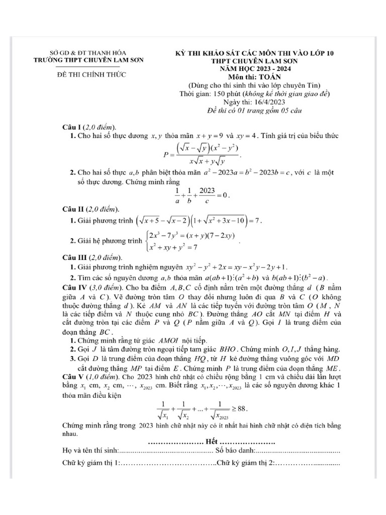 KSCL Chuyên Tin Lam Sơn | PDF