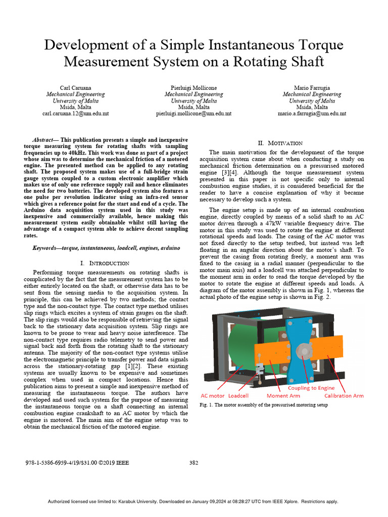 Development of A Simple Instantaneous Torque Measurement System On A Rotating Shaft | PDF ...