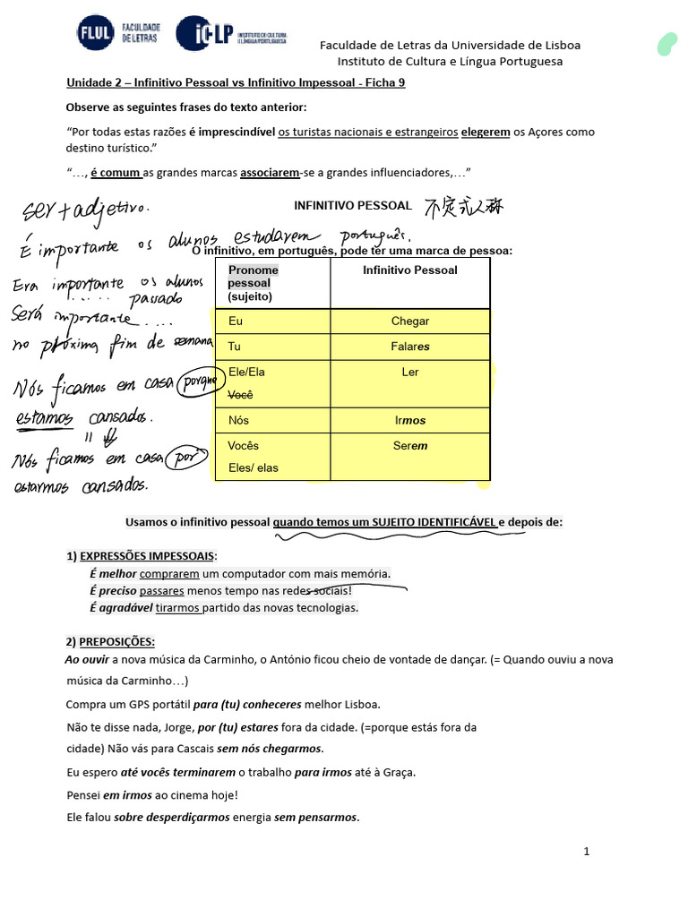 Infinitivo Pessoal e Impessoal: Guia Prático | PDF | Lisboa | Portugal