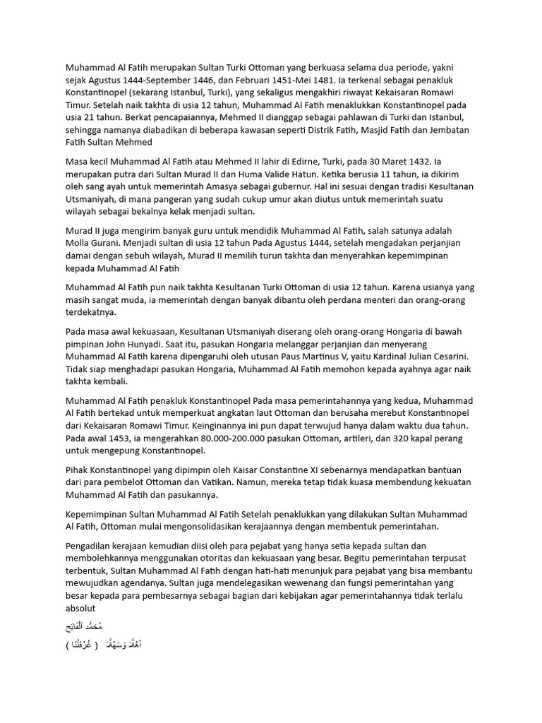 Sultan Muhammad Al Fatih dan Daulah Utsmani | PDF
