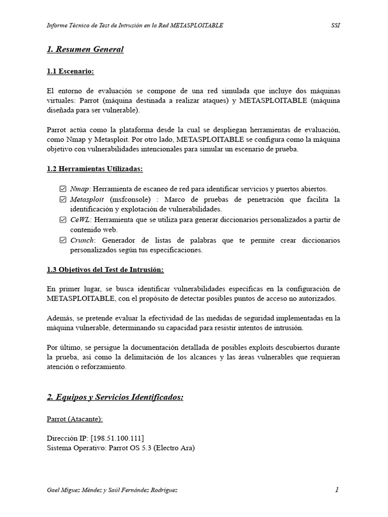 Informe de Intrusión (Metasploitable) | PDF | Cubierta segura ...