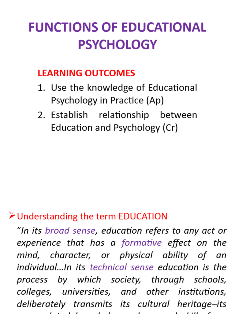 Functions of Educational Psychology | PDF | Teachers | Psychology