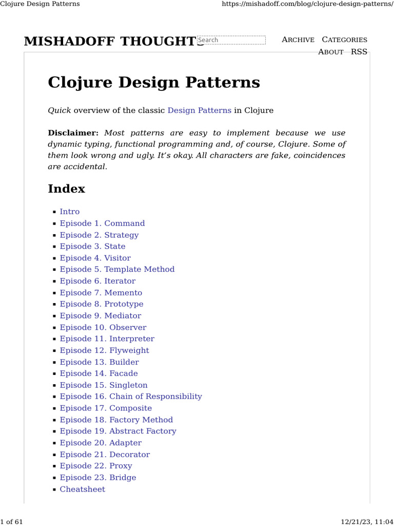 Clojure Design Patterns | PDF | Computing | Computer Programming Clojure Design Patterns | PDF | Computing | Computer Programming