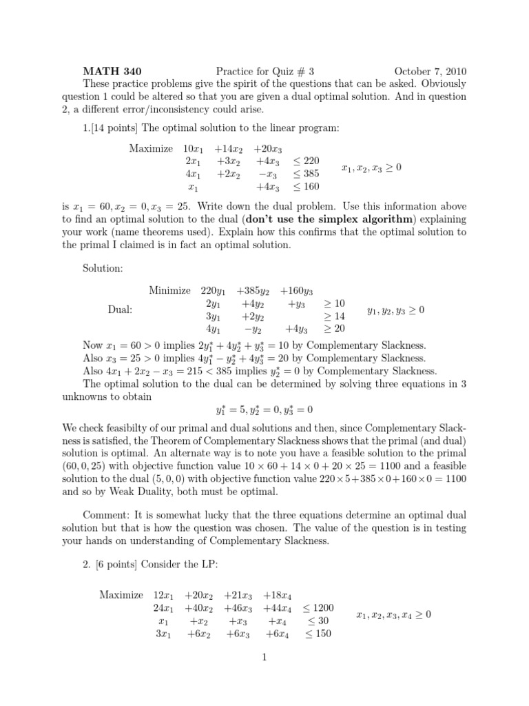 Math Quiz 3 Practice Problems | PDF | Linear Programming | Mathematical Optimization