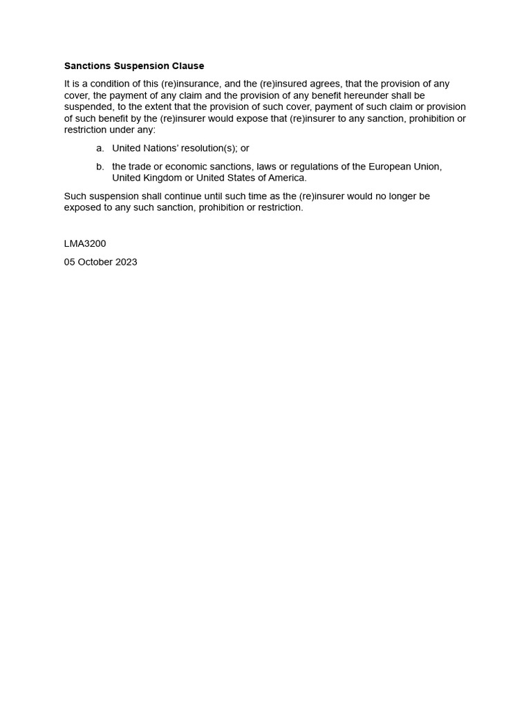 LMA 3100 Sanctions Suspension Clause | PDF