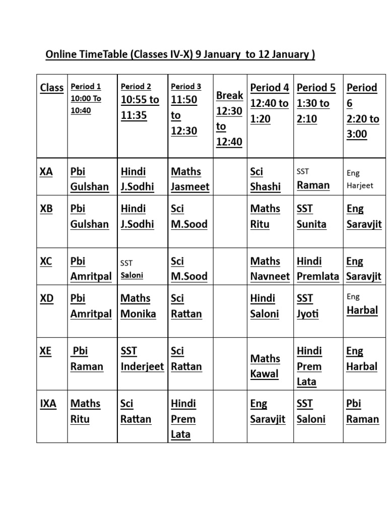 Online Time Table 1 | PDF