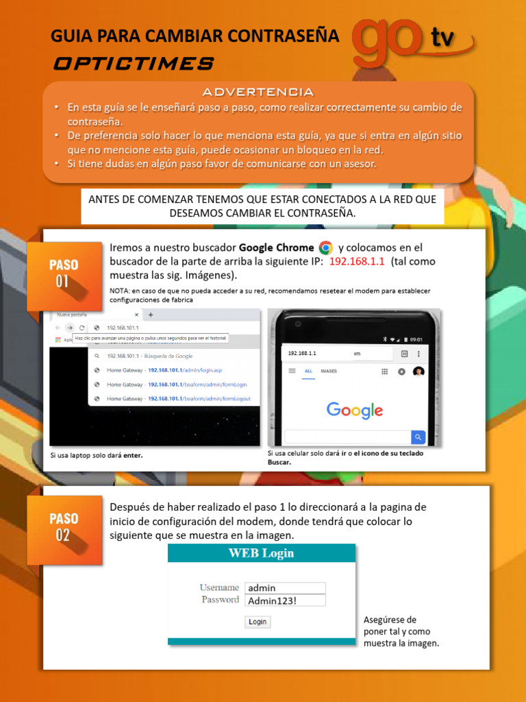 Guía para Modificar La Contraseña OPTICTIMES | PDF